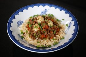 15-minute ground pork menudo and quail eggs rice bowl