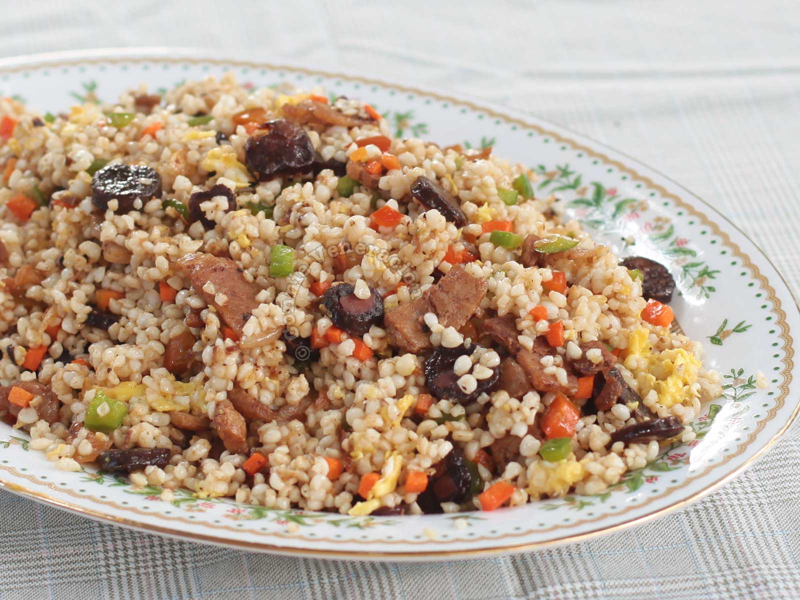 Stir fried adlay (Job’s tears) a la yang chow