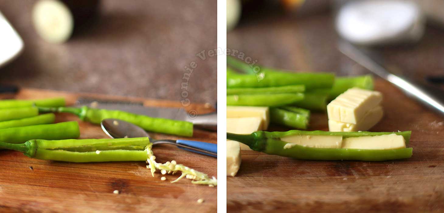 Cheese-stuffed chili spring rolls