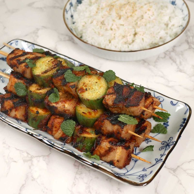 Peri-peri pork belly skewers