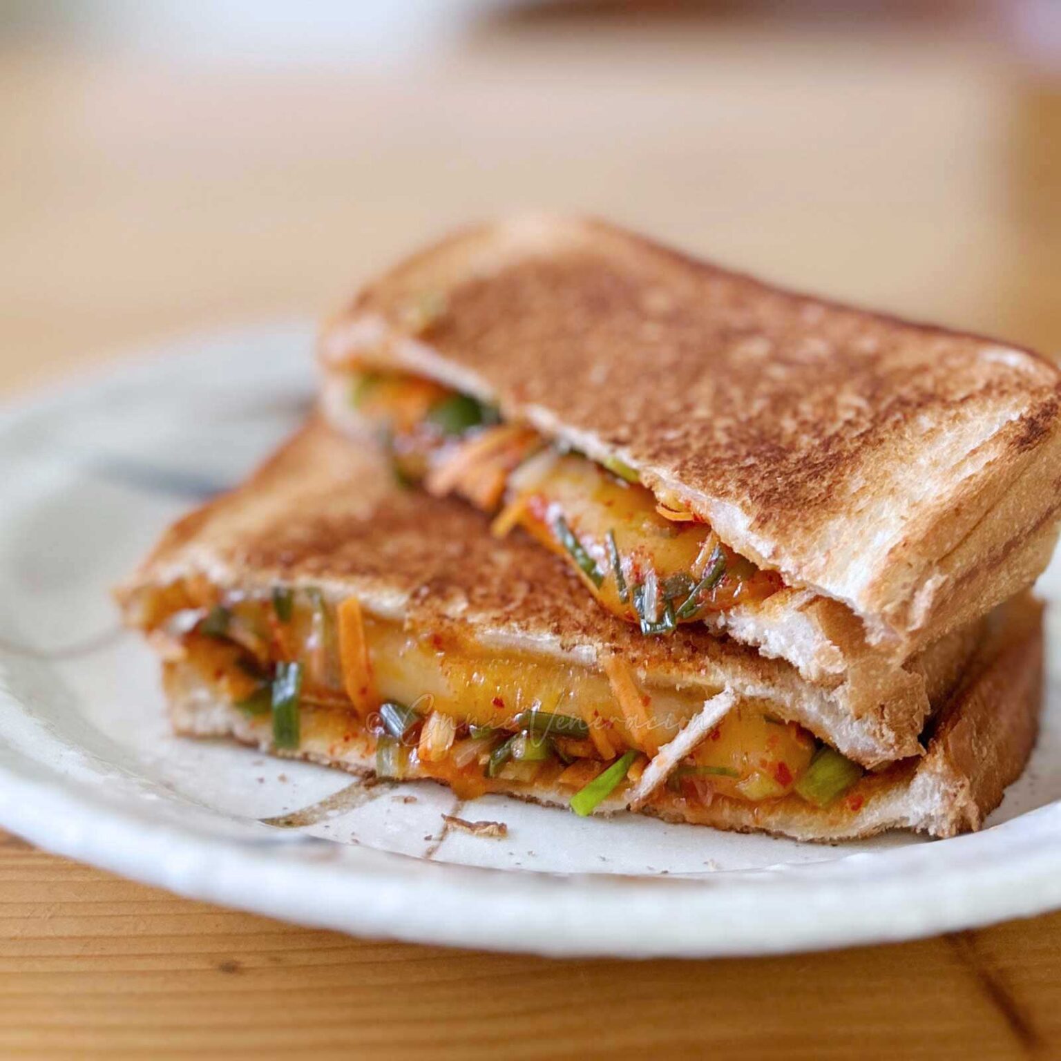 Grilled cheese and green onion kimchi sandwich