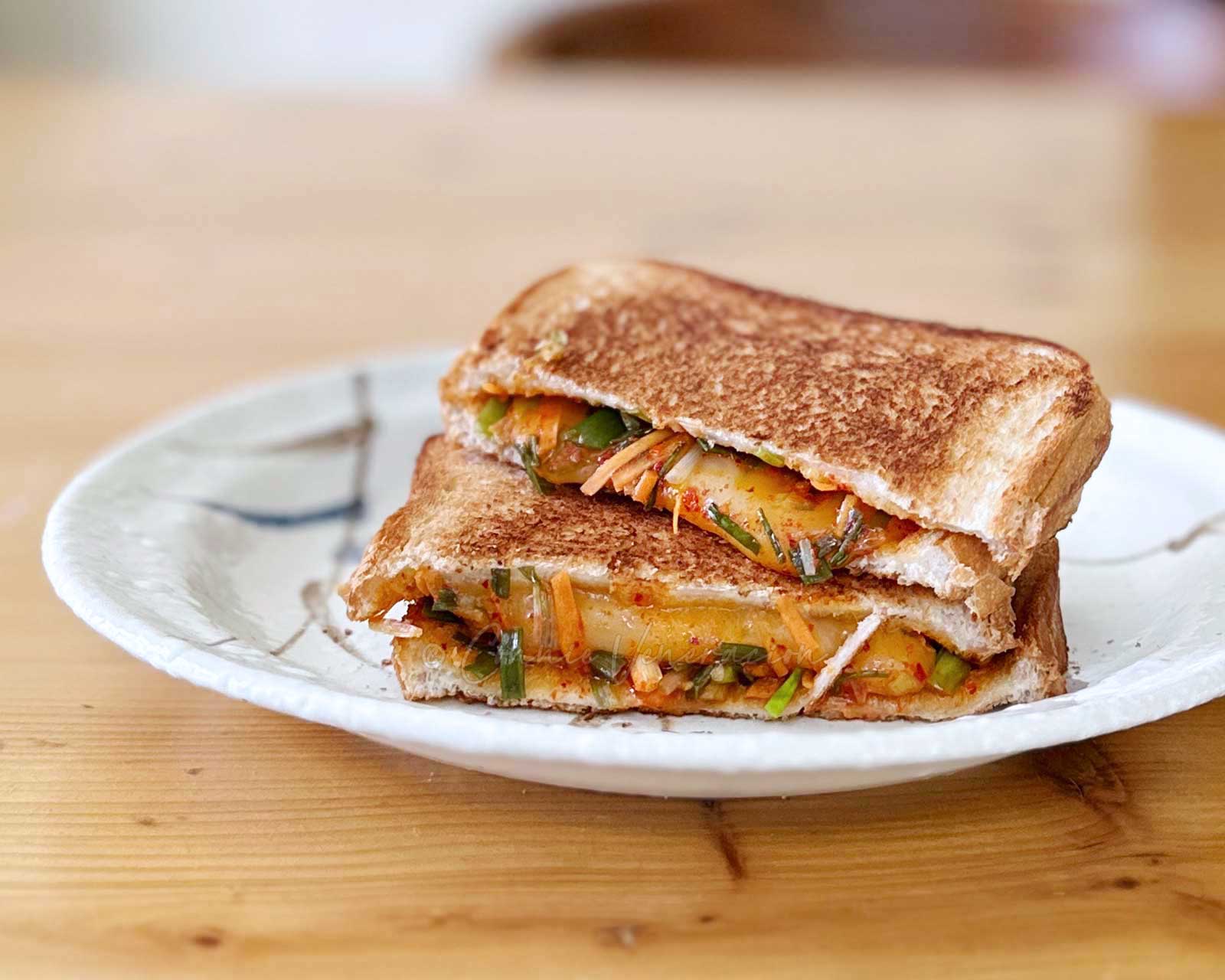 Grilled cheese and green onion kimchi sandwich